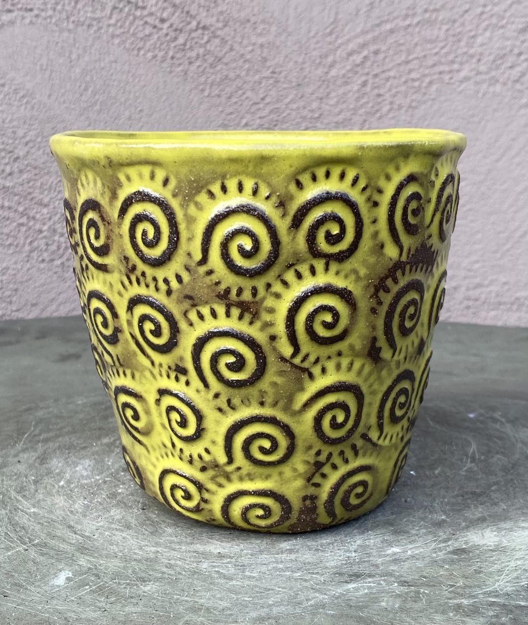 5" Chartreuse Swirl Planter - Susan Aach Ceramics